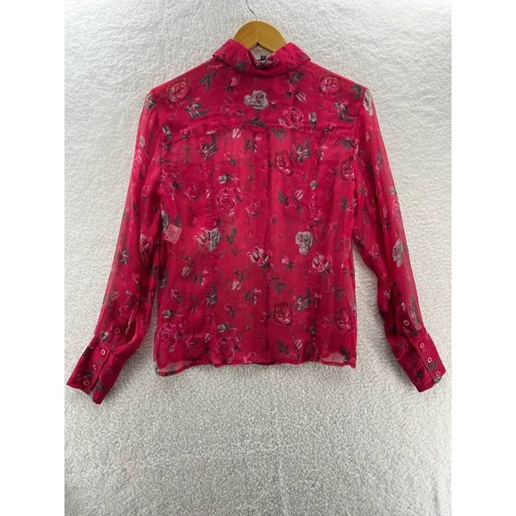 Escada | Tops | Escada Womens Button Front Shirt Pink Floral Silk Long ...